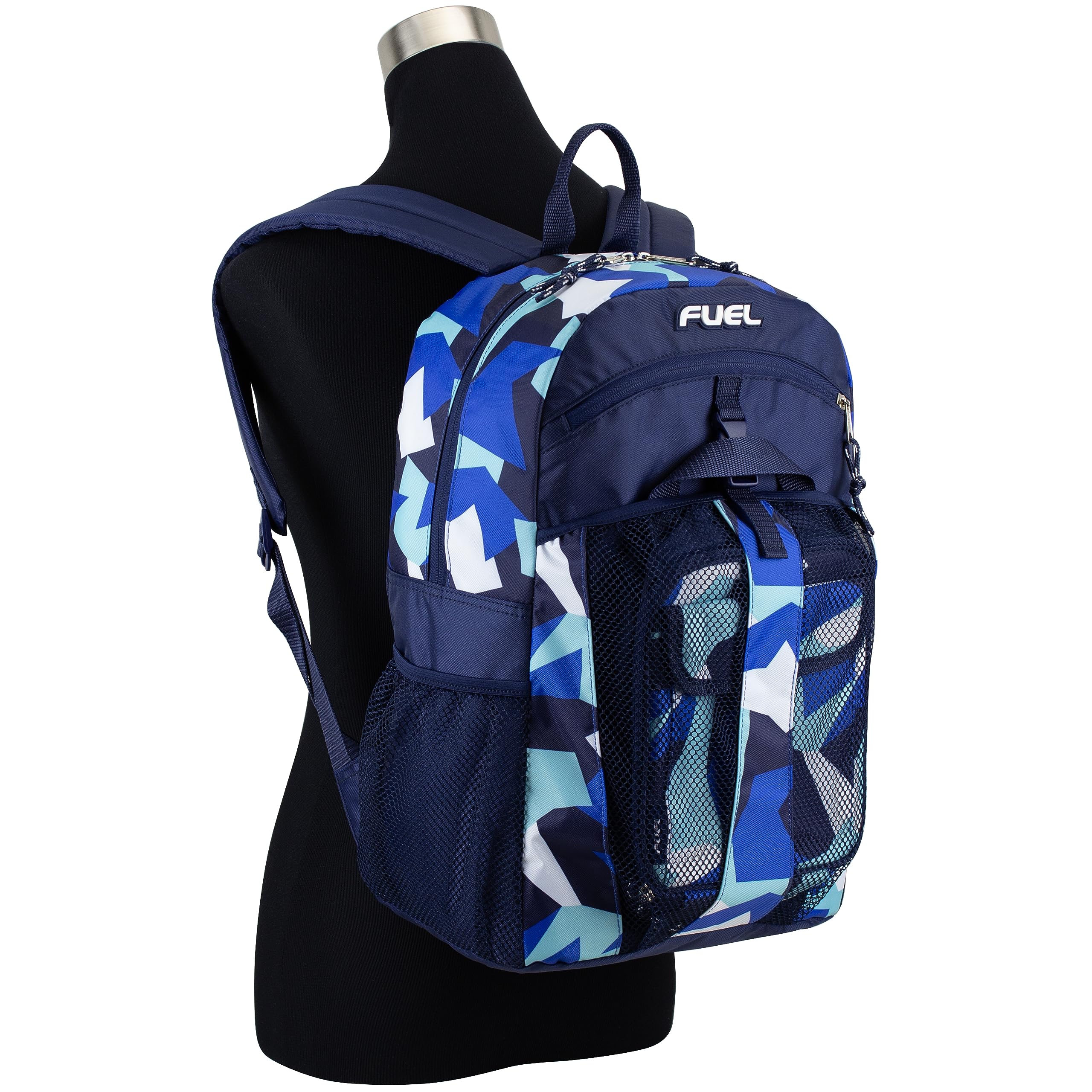 FUEL Lunch Backpack Set Water Resistant Bookbag Bag Soft Reusable Insulated Cooler Lunch Box Thermal Travel Office Lunch Bag, Blue Jagged Shape