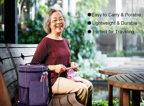 Weabetfu Large Capacity Portable Yarn Organizer Knitting Tote Storage Bag with Shoulder Strap Yarn Bags Have Pocket for Crochet Hooks,Knitting Needles & Accessories,Prevent Yarn Tangle(Purple)