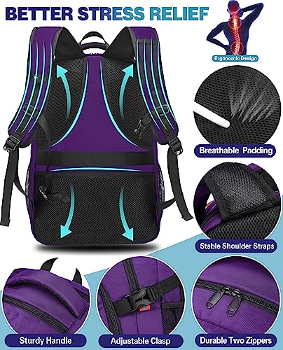 VANKEV Travel Backpack, Extra Large Laptop Backpack for Women Men,School College Business Work Bookbag Anti Theft TSA Approved Computer Bag Fits 17 Inch Laptop with USB Charging Port(Purple)