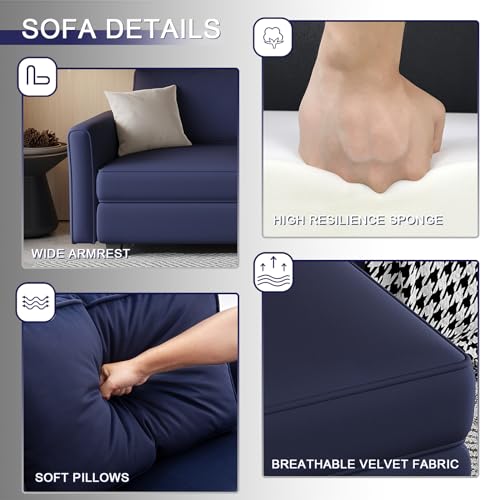 DANNRATCH Modular Sectional Sofa U Shaped Convertible Sectional Couch with Reversible Chaise, Sleeper Velvet Modular Couch with Ottomans for Living Room Furniture Sets Navy Blue