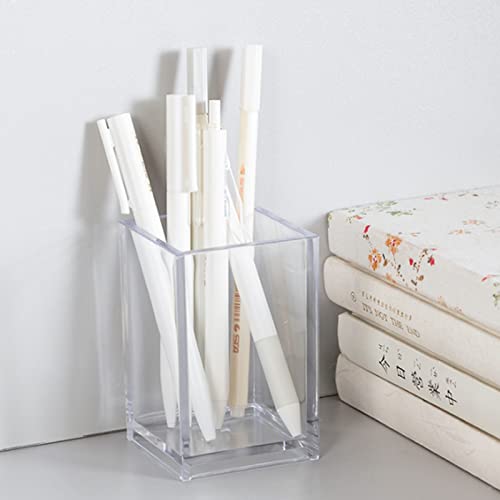 2 Pack Acrylic Pen Holder Makeup Brush Holder Clear Pencil Makeup Brush Storage Organizer Cup for Office Acrylic Desk Accessories Dorm Bathroom Supplies