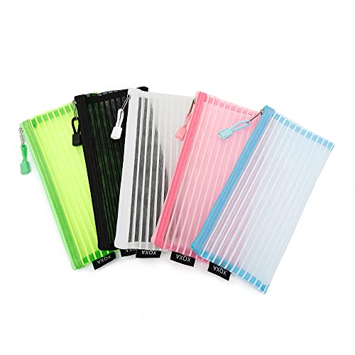 XQXA Pencil Case 5 Pack 5 Colors Zipper Mesh Pouch, Pencil Pouch Multipurpose for Office Cosmetics Travel Accessories Multicolor Pencil Cases for Adults School Teen