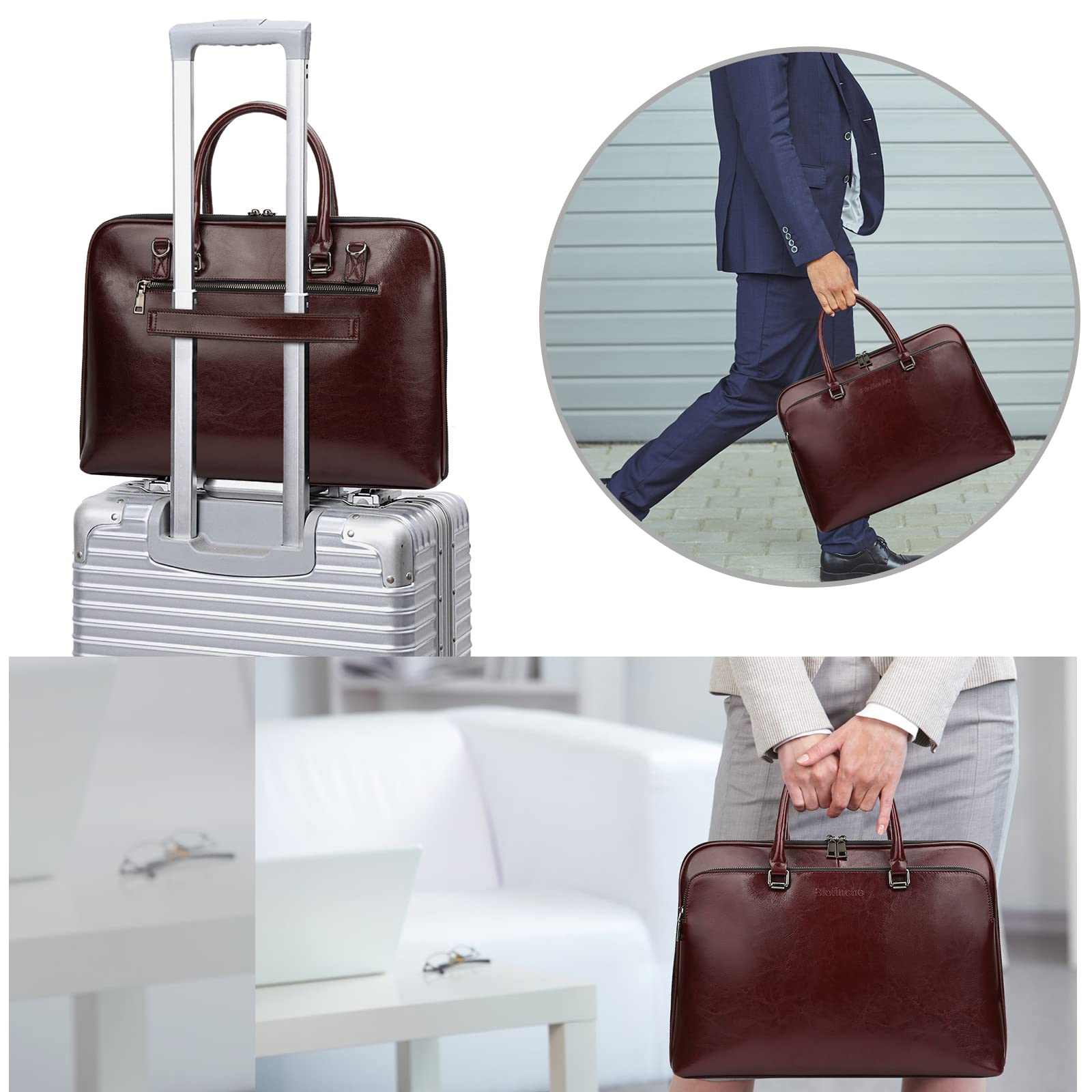 Blofinche Genuine Leather laptop Briefcase: Messenger shoulder bag 15 16 inch men macbook case women work satchel designer handbag