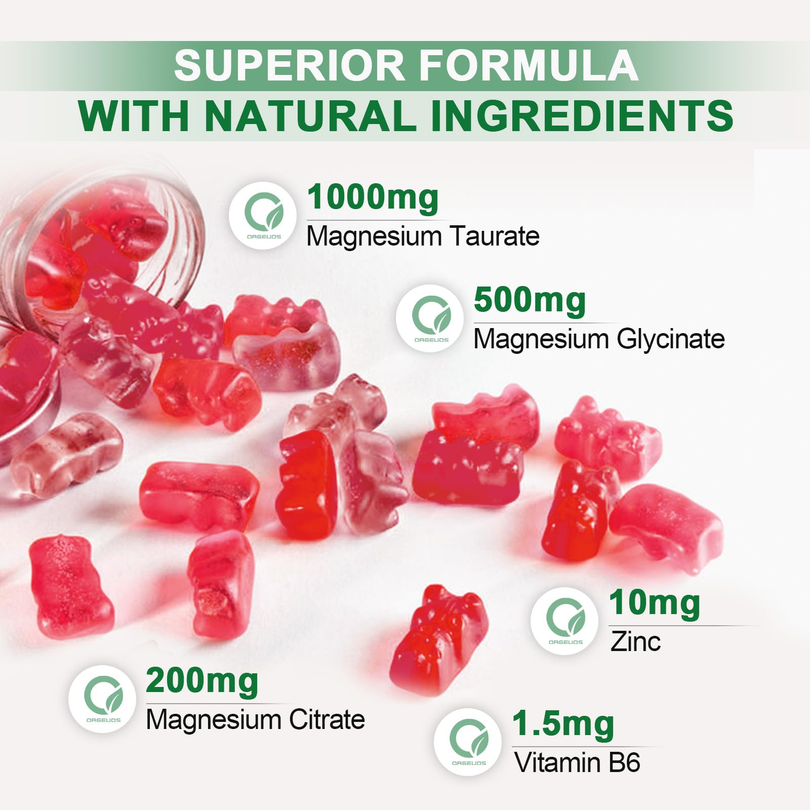 Magnesium Taurate Gummies with Magnesium Taurate, Magnesium Glycinate & Magnesium Citrate-for Heart Health, Muscles Function, Mood Support-Vegetarian, Non-GMO