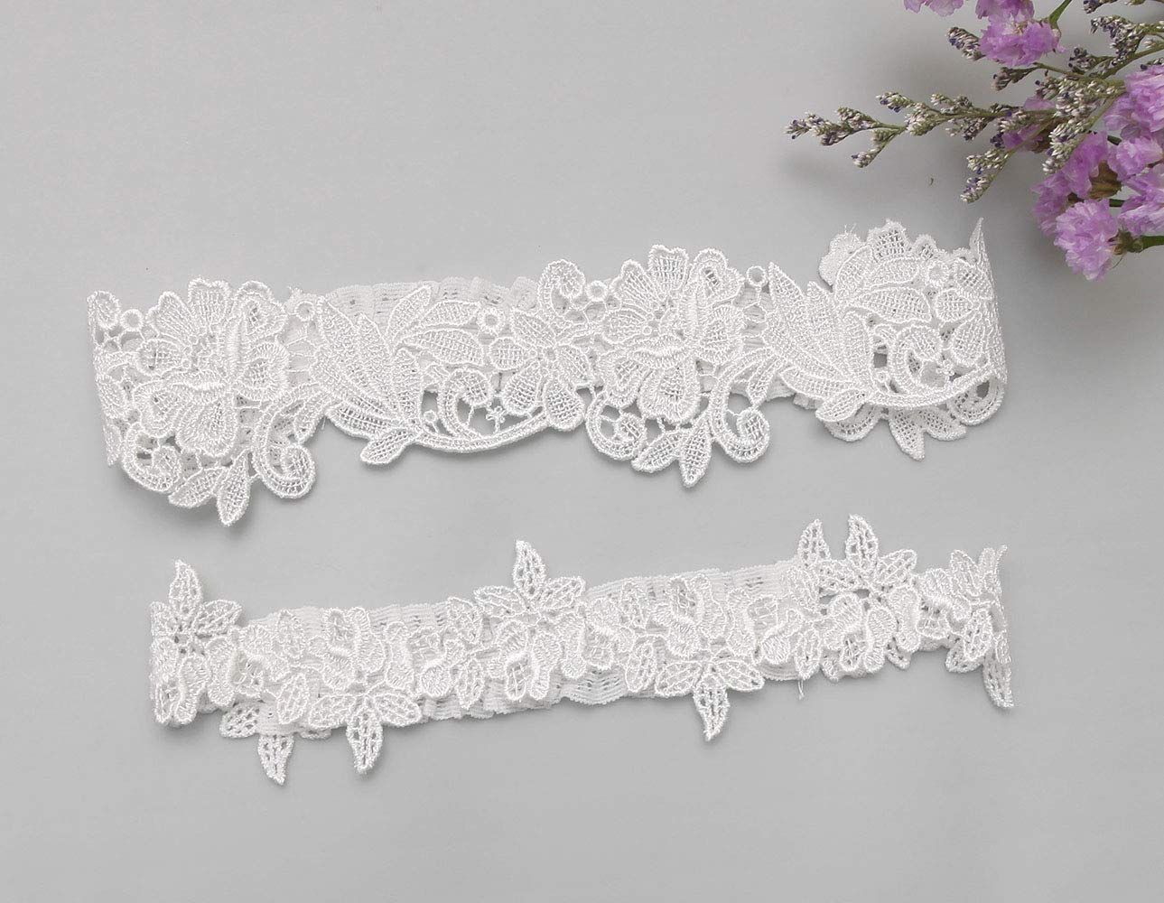 GARGALA Wedding Garters for Bride Bridal Lace Garters Set White Garter Size Optional (S)