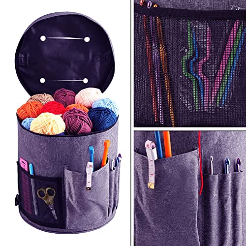Weabetfu Large Capacity Portable Yarn Organizer Knitting Tote Storage Bag with Shoulder Strap Yarn Bags Have Pocket for Crochet Hooks,Knitting Needles & Accessories,Prevent Yarn Tangle(Purple)