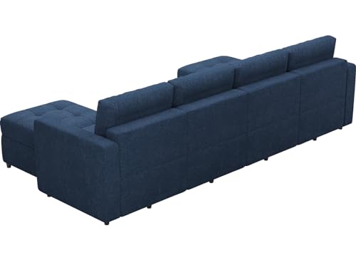 Belffin Fabric Modular Convertible Sectional Sofa U Shape Pull Out Couch with Ottomans 6 Piece Sofa Sectional Set Sleeper Couch with Double Reversible Chaises and Storage for Living Room Blue