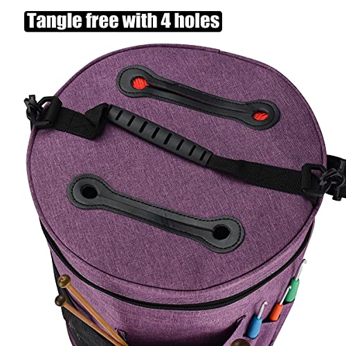 Weabetfu Large Capacity Portable Yarn Organizer Knitting Tote Storage Bag with Shoulder Strap Yarn Bags Have Pocket for Crochet Hooks,Knitting Needles & Accessories,Prevent Yarn Tangle(Purple)