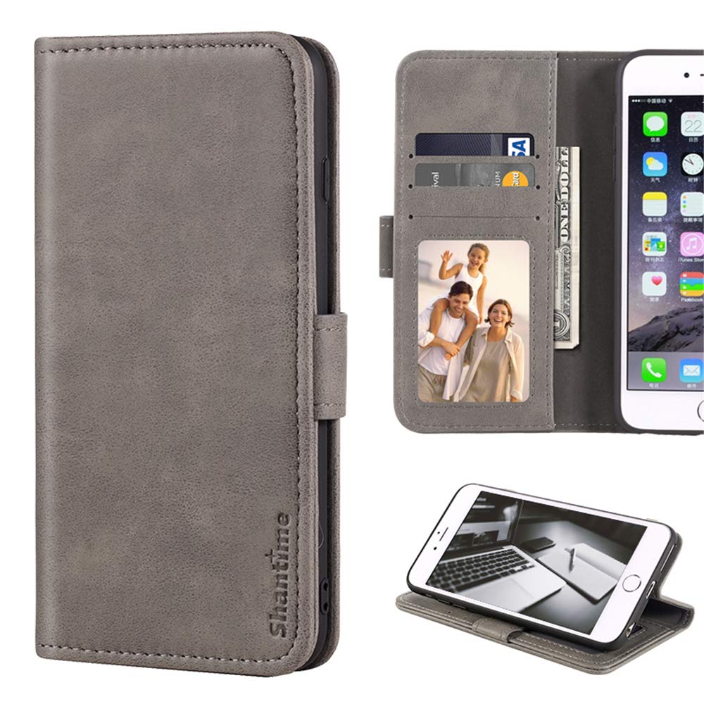 Shantime for Doogee V20 Pro Case, Leather Wallet Case with Cash & Card Slots Soft TPU Back Cover Magnet Flip Case for Doogee V20 Pro (6.43”) Grey