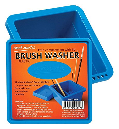 Mont Marte Twin Compartment Plastic Brush Washer. Easy Paint Brush Cleaning and Drying. Suitable for Acrylic and Watercolor Painting.