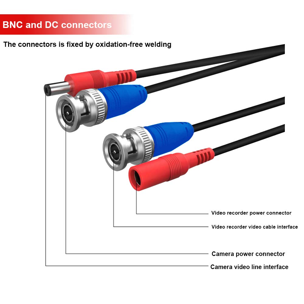 Tainston 2 Pack 60 Feet BNC Video Power Cable,BNC Extension Wire Security Camera Wire with Connectors for CCTV Camera DVR Surveillance System