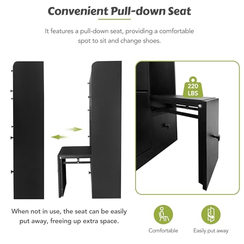 ZLECTIO Shoe Rack with 3 Flip Drawers and 1 Pull-Down Seat, Freestanding Shoe Cabinet for Entryway with Drawer, Shoe Storage Organizer for Home Living Room Bedroom Apartment Hallway