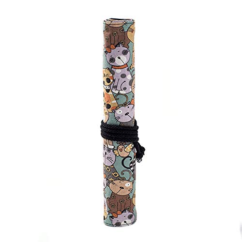 20 Slots Artist Paint Brush Roll Up Bag Holder Canvas Pouch Makeup Case Organizer Rollup Protection(Without Brushes) (Cat/B)
