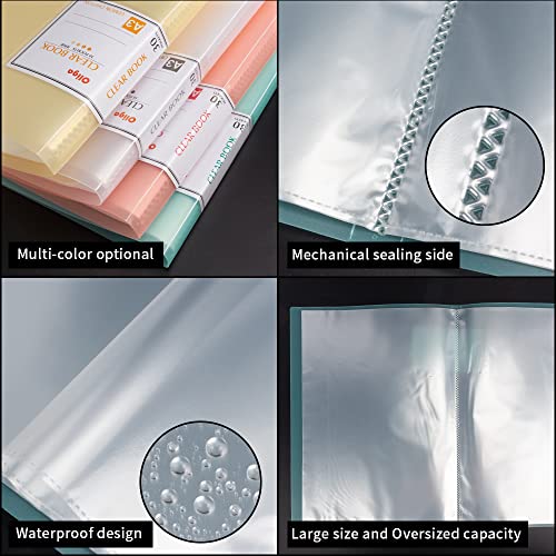 2 Pieces Diamond Painting Storage Book, A3 30 Pages Art Portfolio Presentation Folder Storage Bag, Clear Pockets Sleeves Protectors for Diamond Painting, Photos, Artworks, Posters(Light Green + White)