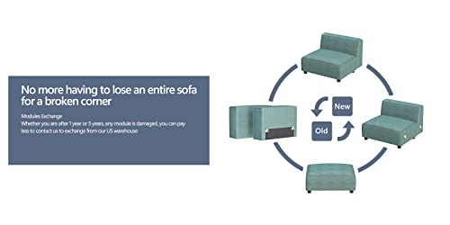 LLappuil Modern Modular Sectional Sofa Set, Low Back Minimalist Style Couch with Ottoman, Soft Fabric 10 Seater Oversized 153.5" U Shaped Sofa for Living Room, Aqua Blue