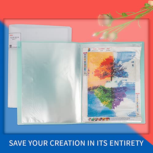 2 Pieces Diamond Painting Storage Book, A3 30 Pages Art Portfolio Presentation Folder Storage Bag, Clear Pockets Sleeves Protectors for Diamond Painting, Photos, Artworks, Posters(Light Green + White)