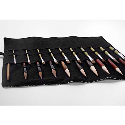 20 Slots Artist Paint Brush Roll Up Bag Holder Canvas Pouch Makeup Case Organizer Rollup Protection(Without Brushes) (Cat/B)