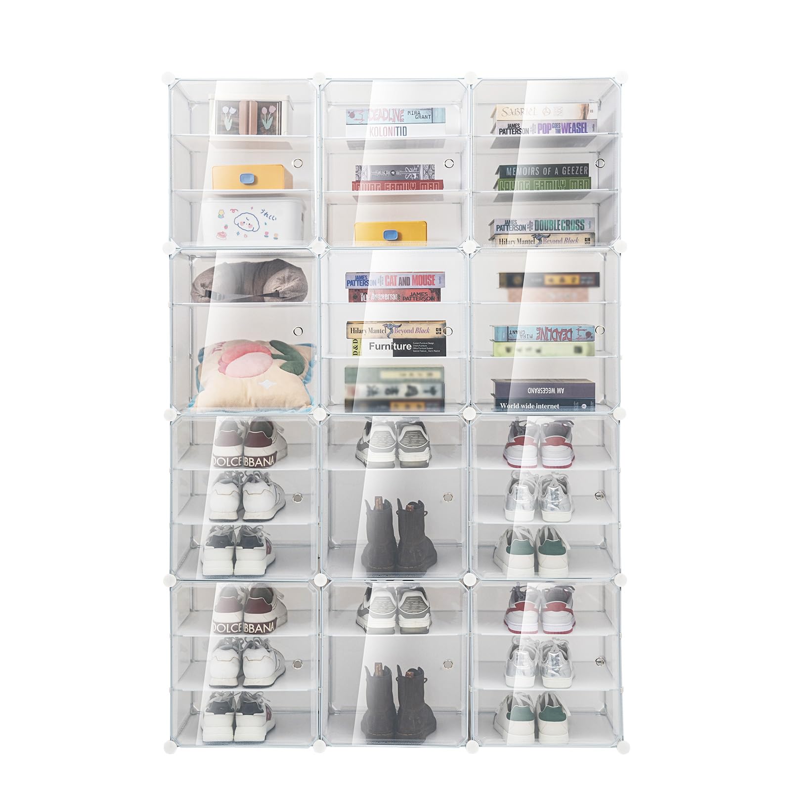 CHALIGHT 12-Tier Shoe Rack - 72 Pairs Shoe Storage Organizer - Stackable, Portable Cabinet (3-Tier Box x 12)