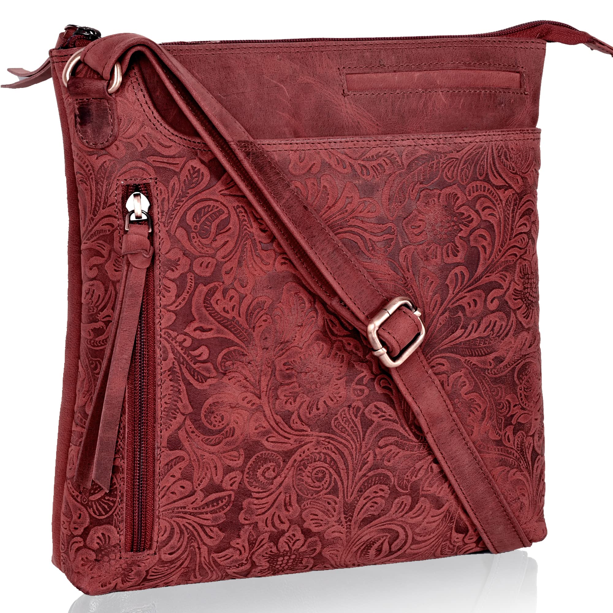 Real Genuine Leather Crossbody Bags for Women - Ladies Sling Bags Adjustable Shoulder Strap Medium Size Purses for Women