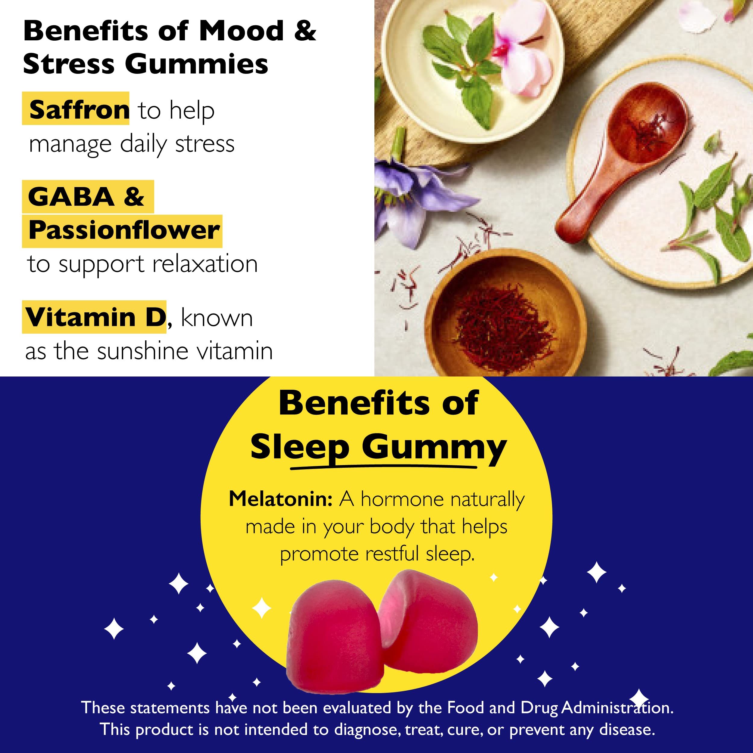 RESCUE Bach Plus Sleep Gummies with 5mg Melatonin/dose [and] Bach Plus Mood & Stress Support Gummies with Key Nutrients and Botanicals - 2PK Dietary Supplements, 60Ct Each