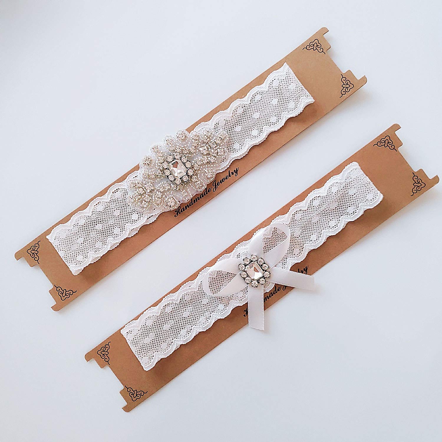 Lauthen.S Bride Lace Garter Set, Wedding Bridal Rhinestone Stretch Garter Belt(White)