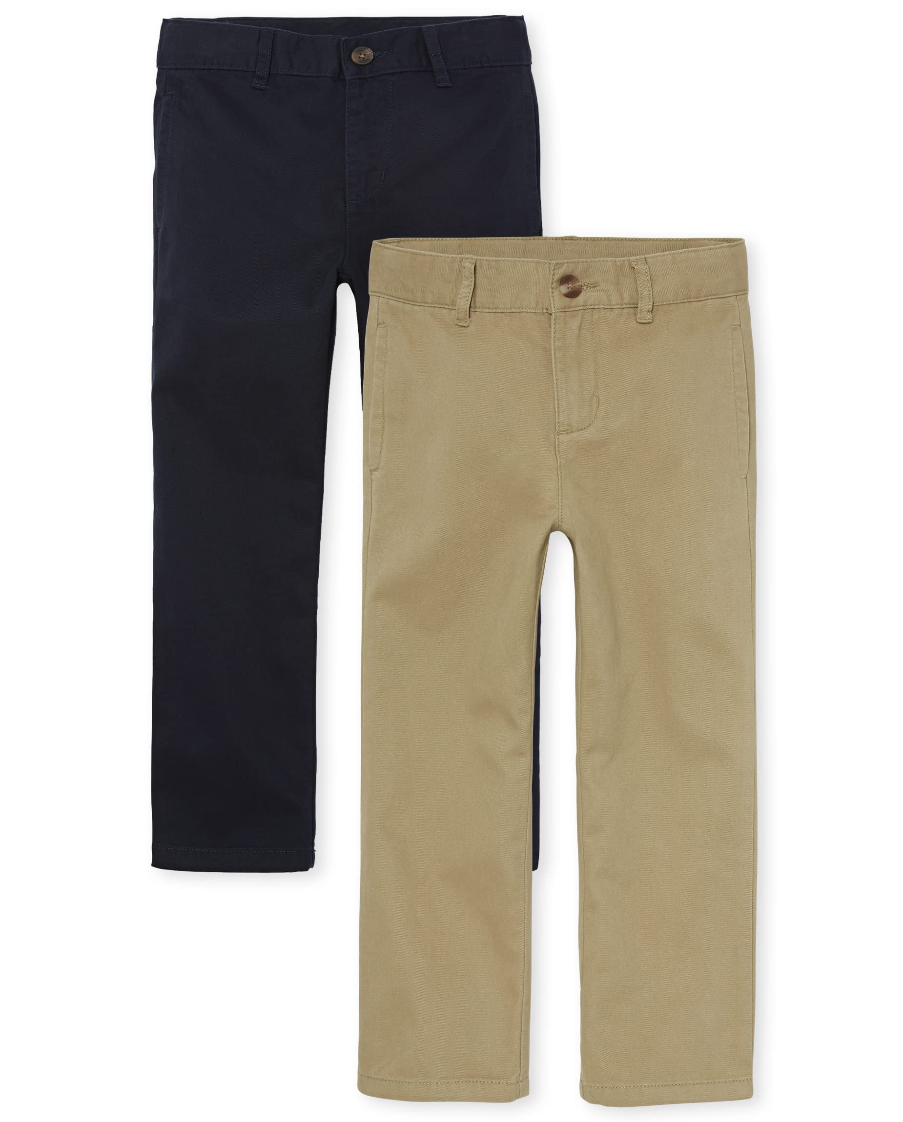 The Children's Place boys Chino Pants, Flax/New Navy 2 Pack, 12 US