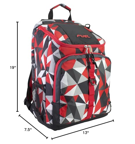 FUEL Top Load Sport Unisex Hiking Camping Carry On Luggage Backpack Bag, for Work, Outdoors, Gym, Red Geo