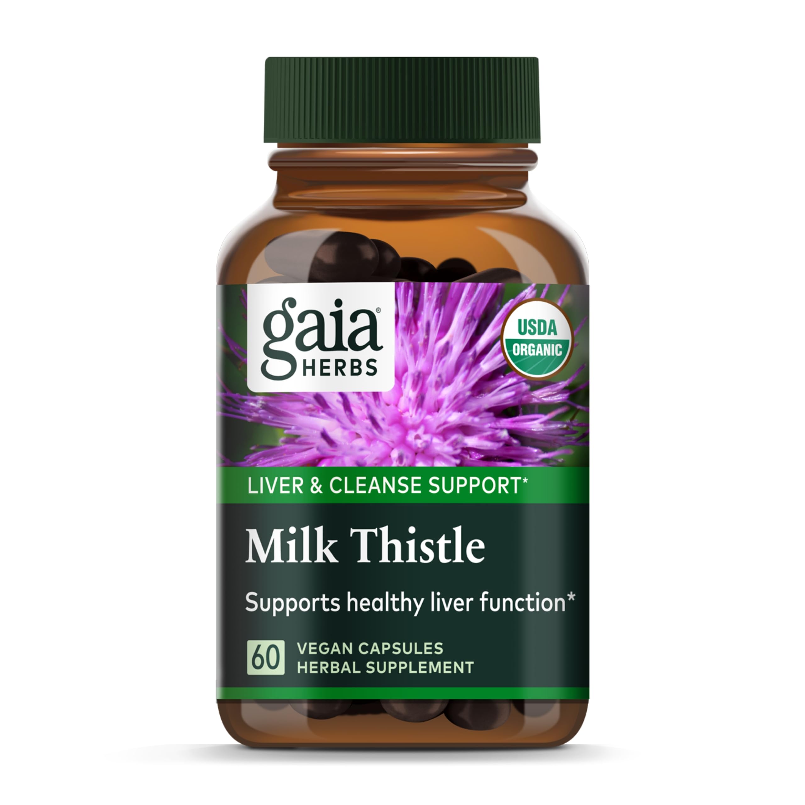 Gaia Herbs Milk Thistle - Liver Supplement & Cleanse Support for Maintaining Healthy Liver Function* - 60 Vegan Capsules (20-Day Supply)