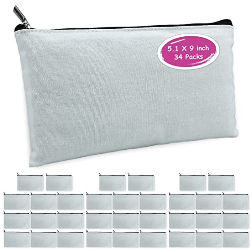 TORISING 34 Packs Blank DIY Beige Craft Bag Canvas Pen Case Blank Makeup Bags - Canvas Pencil Bag Cotton Canvas Cosmetic Bag Multi-Purpose Travel Cosmetic Bag Beige (9 x 5.1 Inch)