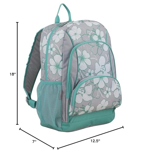 Eastsport Laptop Backpack, Multipurpose Casual Daypack, Triple Compartments Bookbag for College, Hiking, Work, 18 Inches, Blue Flowers