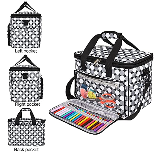 Knitting Bag, Yarn Tote Organizer with Cover and Ajustable Inner Divider for Crochet Hooks, Knitting Needles(up to 14β), Yarn Storage Bag for Carrying Projects and Supplies(No Accessories Included)