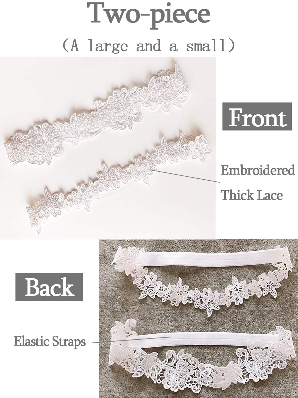 Kaei&Shi Wedding Garter,2 Pieces Lace Floral Bridal Garter For Bride White One Size