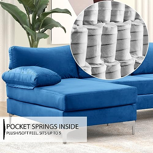 Novezza Home Modern Sectional U-Shaped Couch with Soft Velvet Fabric for Living Room Apartment, Sofa with Double Extra Wide Chaise and Comfortable Backrest, Large, Navy
