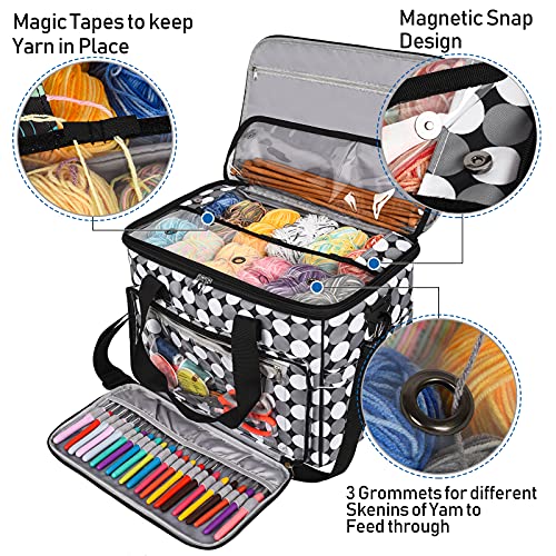 Knitting Bag, Yarn Tote Organizer with Cover and Ajustable Inner Divider for Crochet Hooks, Knitting Needles(up to 14β), Yarn Storage Bag for Carrying Projects and Supplies(No Accessories Included)
