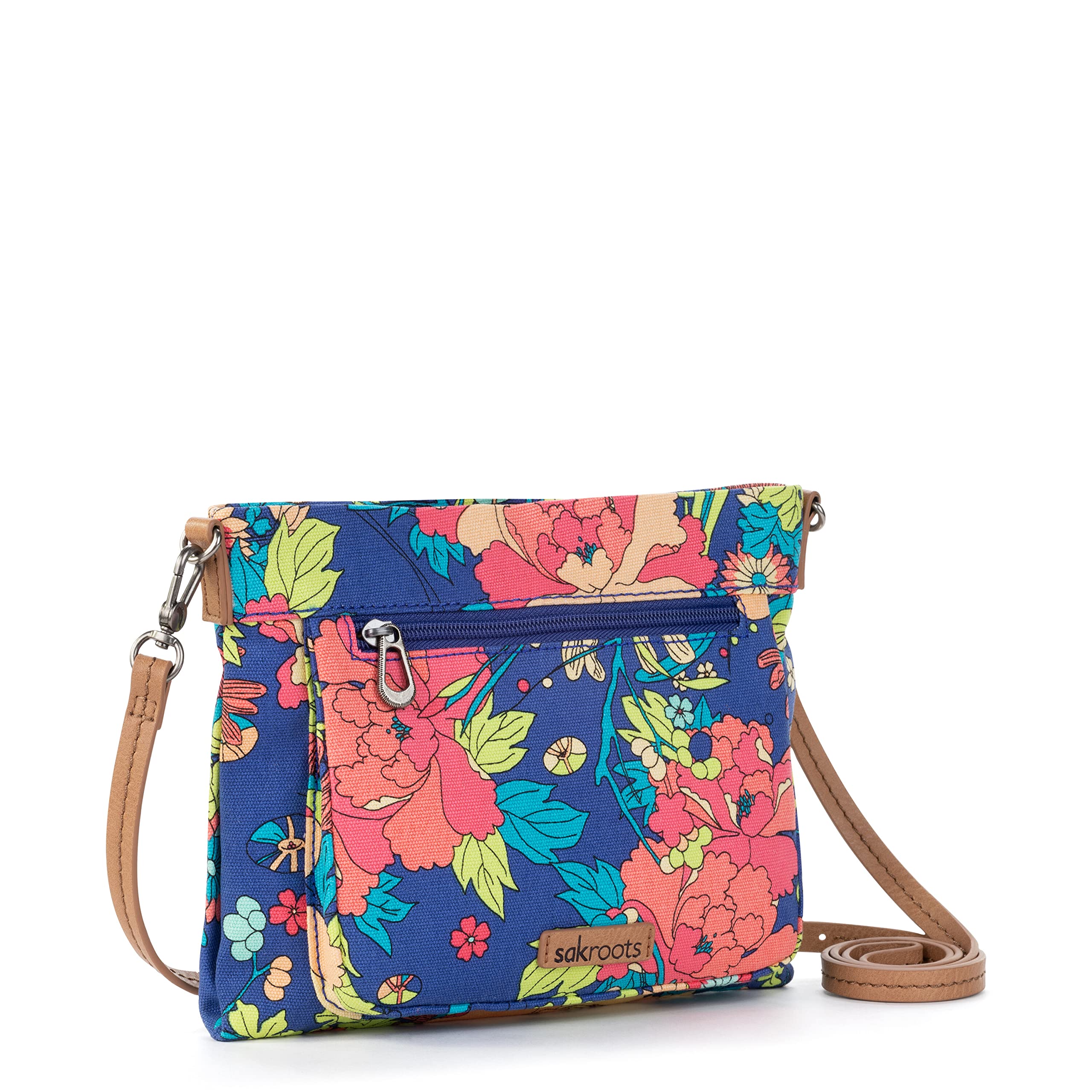 Sakroots Camden Small Crossbody in Cotton Uncoated Canvas, Royal Flower Power
