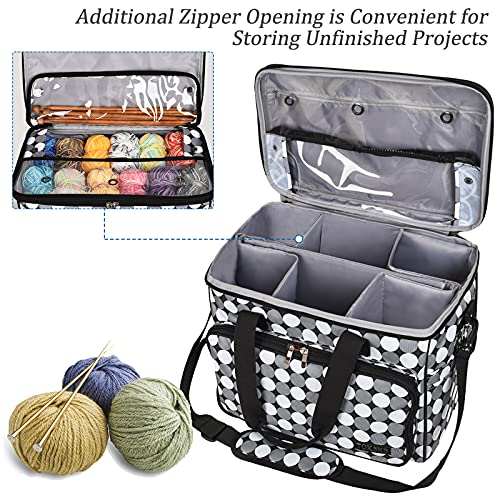 Knitting Bag, Yarn Tote Organizer with Cover and Ajustable Inner Divider for Crochet Hooks, Knitting Needles(up to 14β), Yarn Storage Bag for Carrying Projects and Supplies(No Accessories Included)