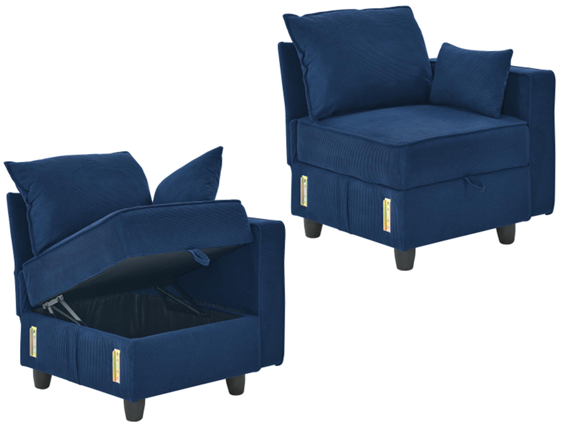 kevinplus 112.6" Modular Sectional Sofa Couch with Storage for Living Room, Modern Contemporary 4-Seat U-Shape Sofa Couch 2 Reversible Ottoman for Apartment, Corduroy Velvet, Navy Blue (2 Ottoman)