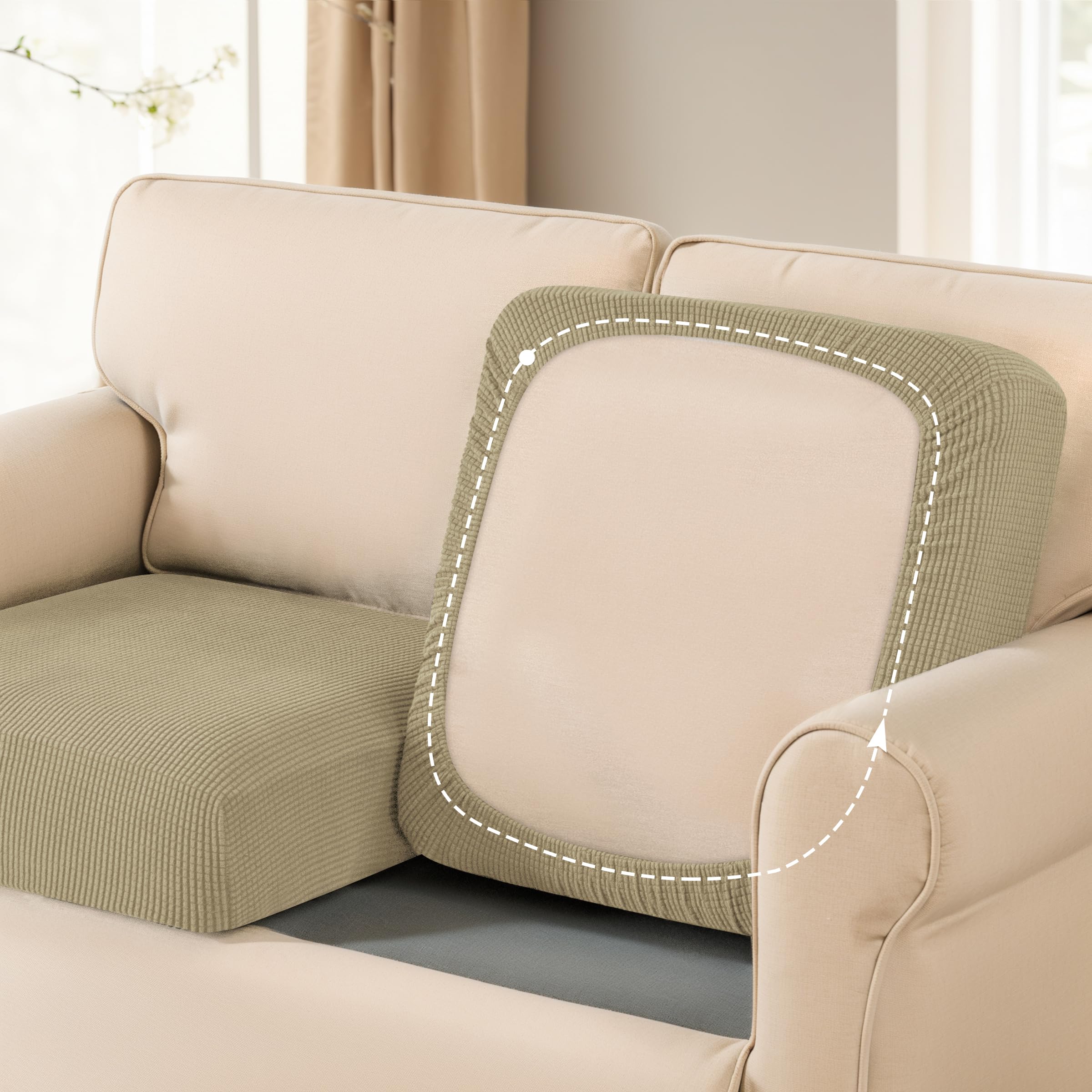 SUBRTEX Stretch Cushion Covers Couch Cushion Slipcovers RV Seat Covers Chair Loveseat Sofa Cushion Protector Spandex Elastic Furniture Protector for Seat (2 Packs, Sand)