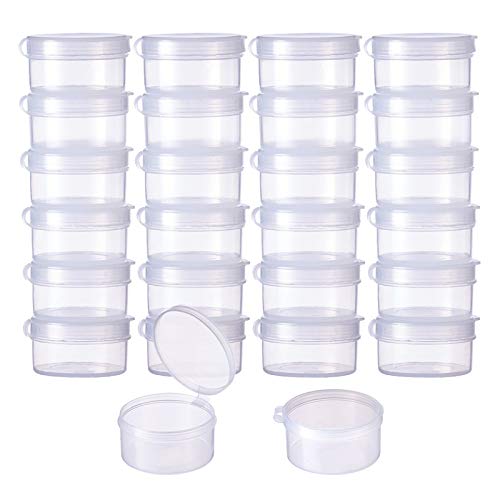 BENECREAT 30 Pack Round Clear Plastic Bead Storage Containers Box Case with Flip-Up Lids for Cosmetic Items, Herbs, Tiny Beads, Jewerlry Findings, and Other Small Items - 1.25x0.7 Inch
