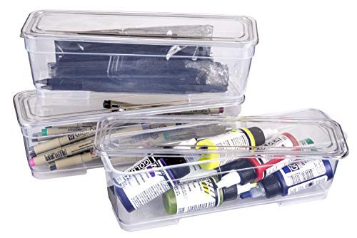 ArtBin 6971AG XL Bins with Lids 4-Pack, [4] Extra Long Art & Craft Organizer Boxes, Clear