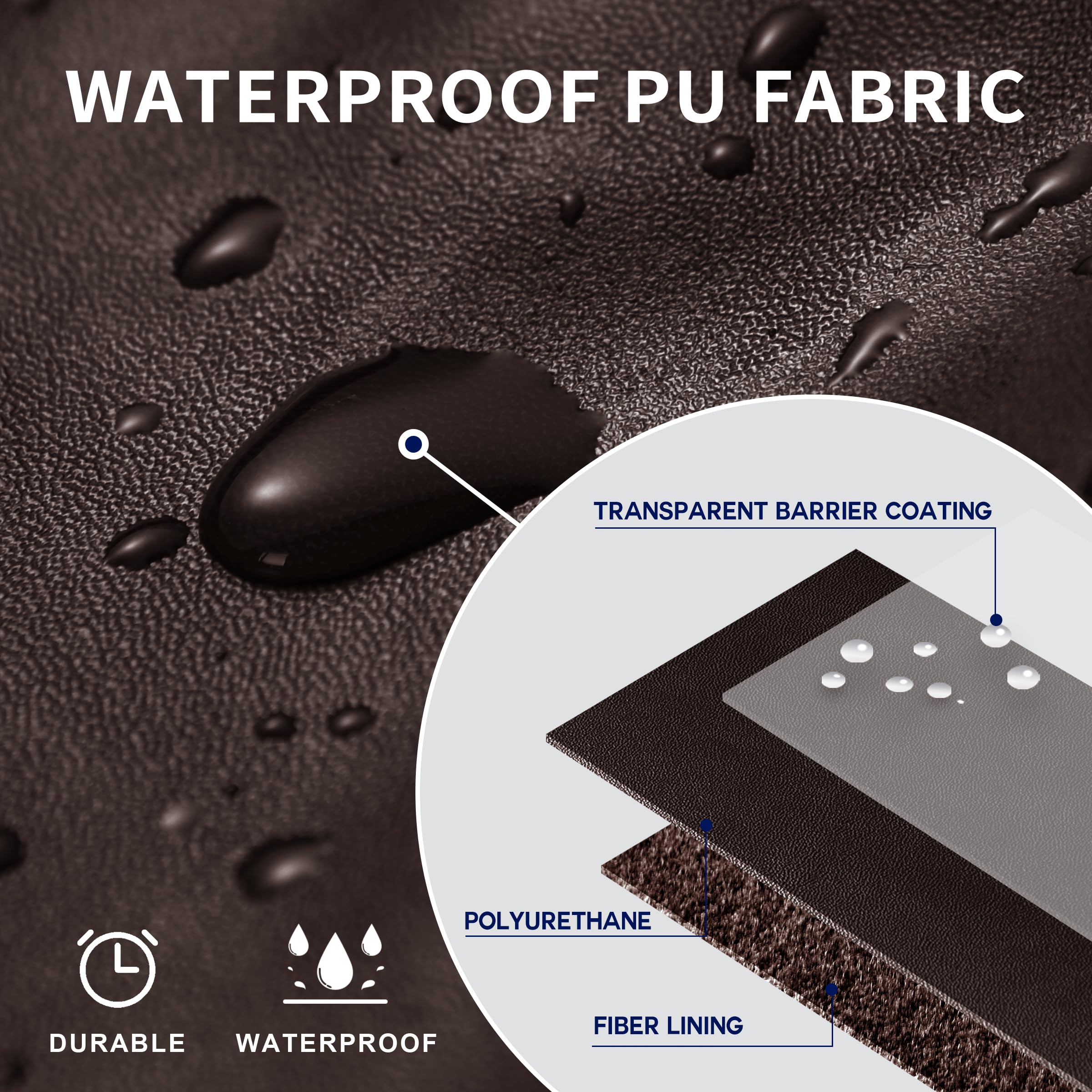 SUBRTEX Leather Waterproof Cushion Covers Breathable Sofa Seat Slipcpvers for 3 Seaters Stretch Replacement for Furniture Protector (Large, Chocolate)