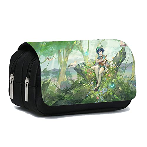 Pencil Case Genshin Impact Big Capacity Pencil Pouch,kawaii Large Storage High Capacity Bag for with Zipper Office College School Durable Pen Carrying Case (Venti)