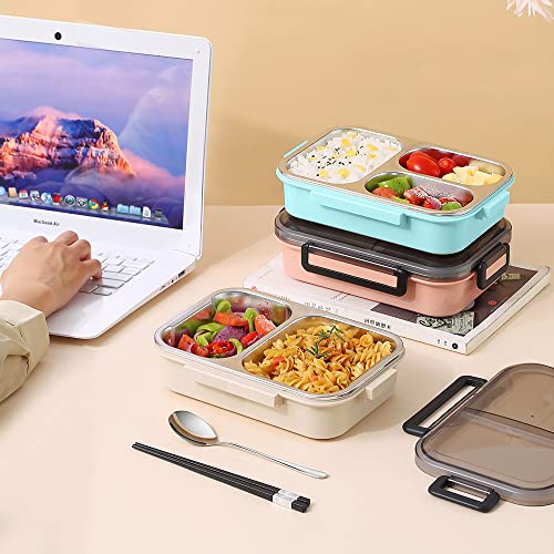 YBOBK HOME Portable Thermal Bento Lunch Box, 2 Compartments Divided Lunch Container For Adult To Work, 18/8 Stainless Steel Leak-Proof Food Container With Insulated Bag & Sauce Box (Blue 34oz)