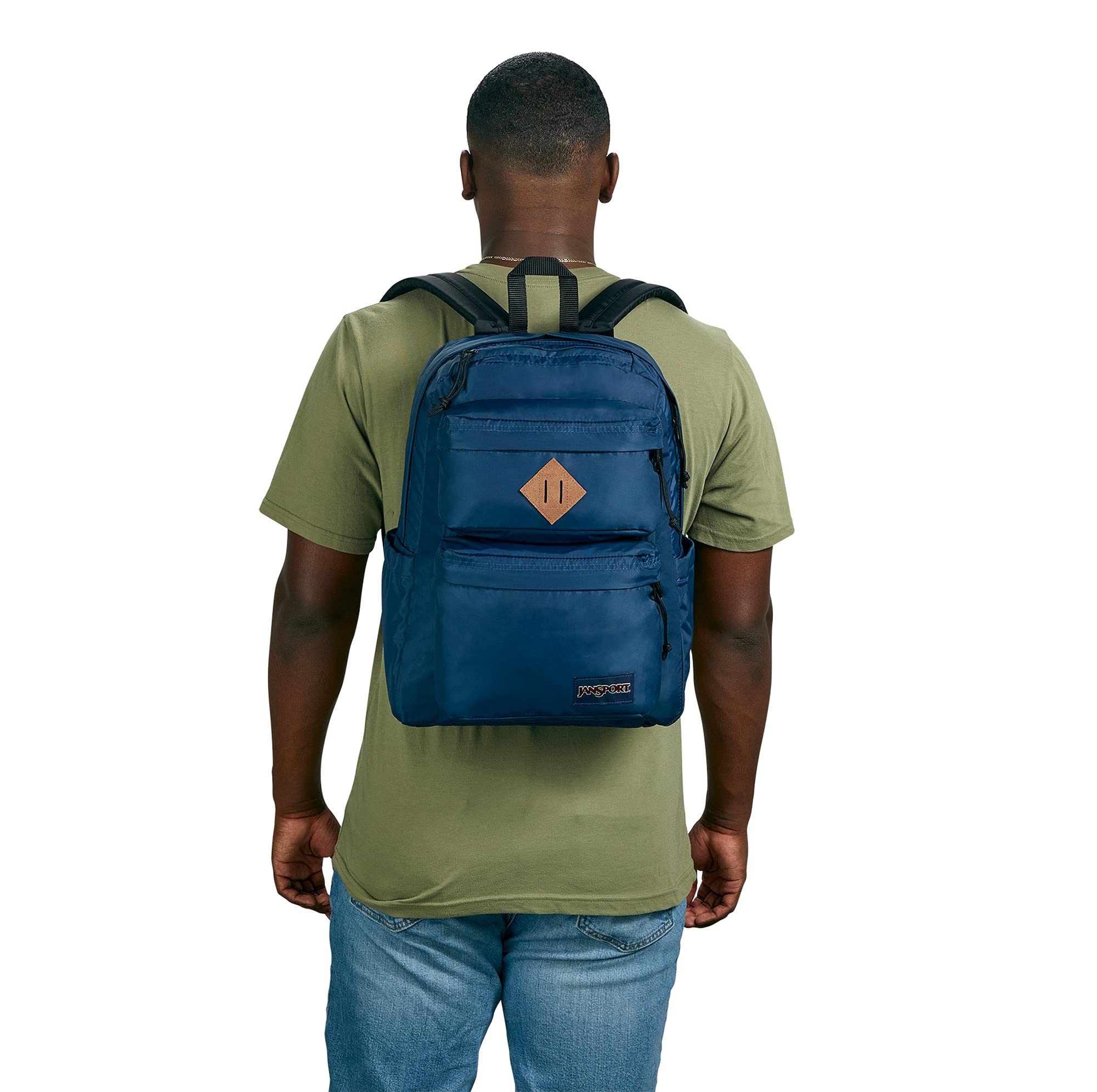 JanSport Double Break Backpack – 15-inch Padded Laptop Compartment, Dual Water Bottle Pockets, Internal Organizer, Large Main Compartment, Navy