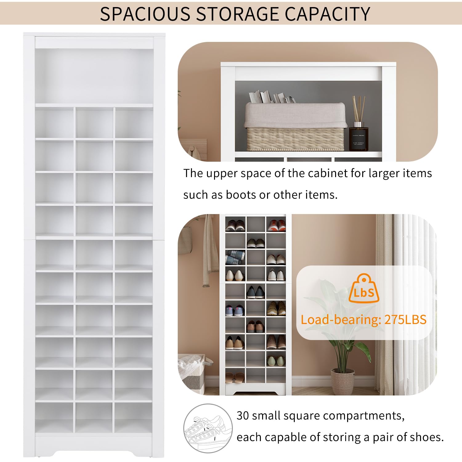 Bellemave Shoe Cubby Storage Organizer Cabinet 30 Shoe Cubby Console Wood Shoe Cabinet, White