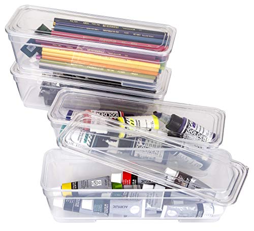 ArtBin 6971AG XL Bins with Lids 4-Pack, [4] Extra Long Art & Craft Organizer Boxes, Clear