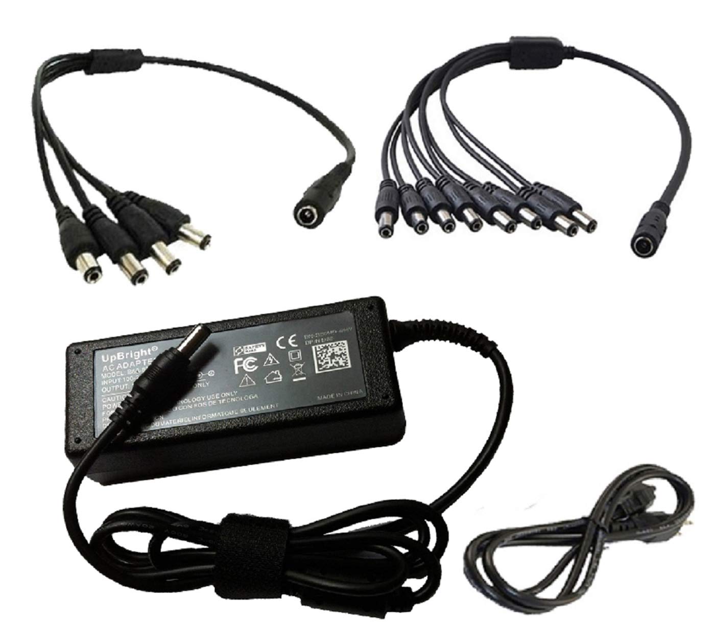 UpBright 4-Way + 8-Way Splitter 12V 5A AC/DC Adapter for Q-See QSS1250A QM6006B-4 5Amp 12VDC Security Camera CCTV Lorex MCB7051 LBC7051 LC7051 Color CCD Bullet Dome Cam 12VDC 5000mA 60W Power Supply