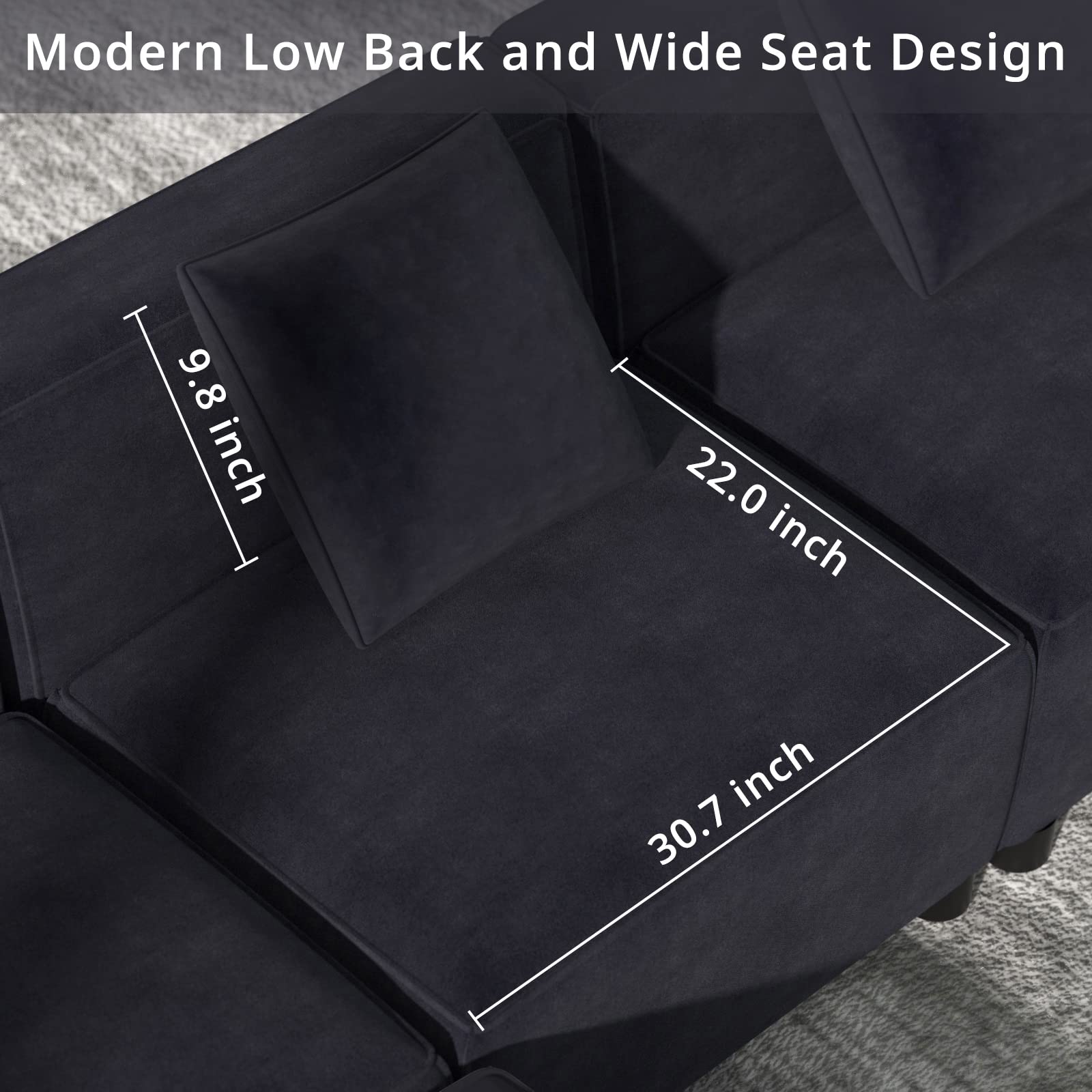LLappuil Modern Modular Sectional Sofa Set, Low Back Minimalist Style Couch with Ottoman and Chaise Lounge, Soft Fabric 6 Seater 138.4" U Shaped Sofa for Living Room, Dark Grey