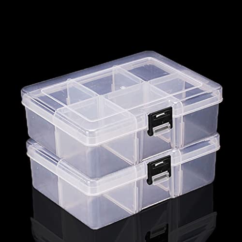 MINGXI 2 Pcs 6 Grids Clear Organizer Box Big Plastic Storage Container with Adjustable Dividers for Beads Art DIY Crafts Jewelry Fishing Electronics Small Parts