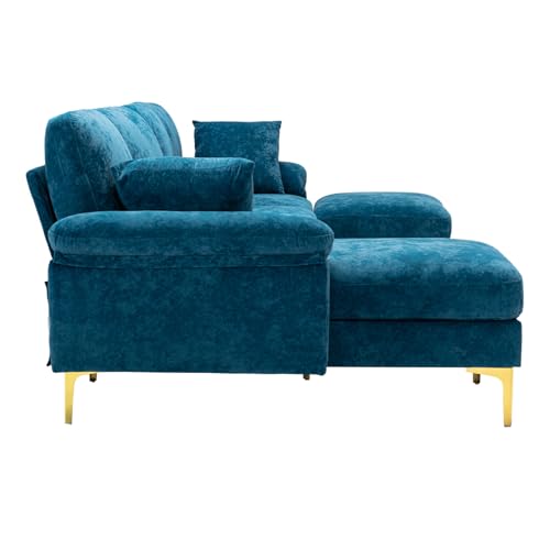 i-POOK 114.42" Polyester U Shaped Sectional Couch, 4 Seat Convertible Sofa with Removable Ottoman and 6.3" Thick Soft Cushion, Deep Seat Comfy Couches for Living Room, Teal Blue